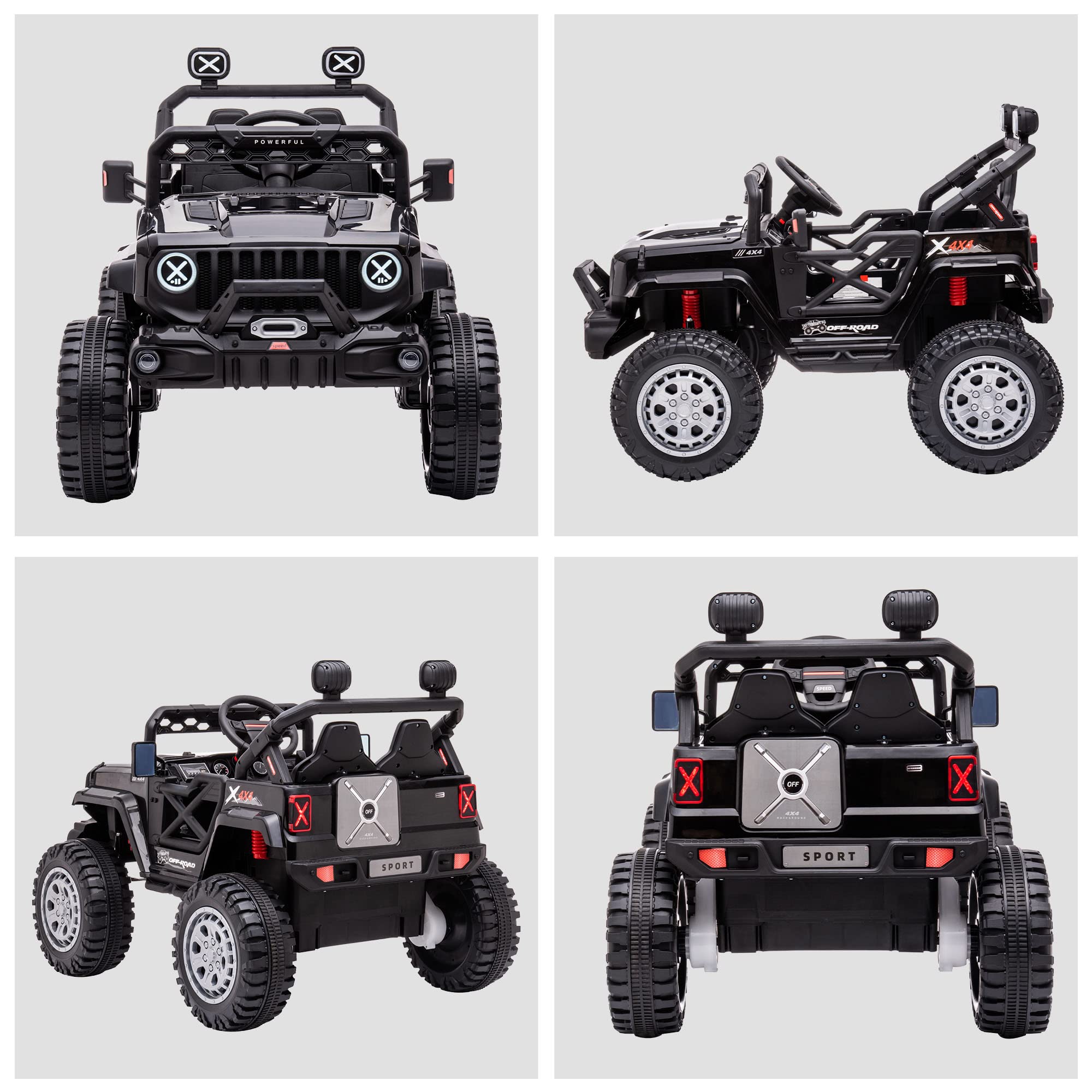 Aosom 12V Kids Ride on Car with Remote Control, Battery-Operated Ride on Toy with Spring Suspension, Led Lights, Music, Horn, 3 Speeds, USB, MP3, Black