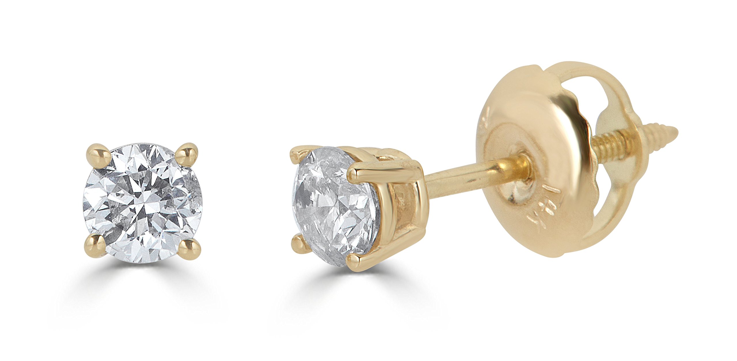 Amazon Collection Certified 14k Yellow Gold Diamond Round-Cut Stud Earrings (1/4cttw, K-L Color, I1-I2 Clarity)