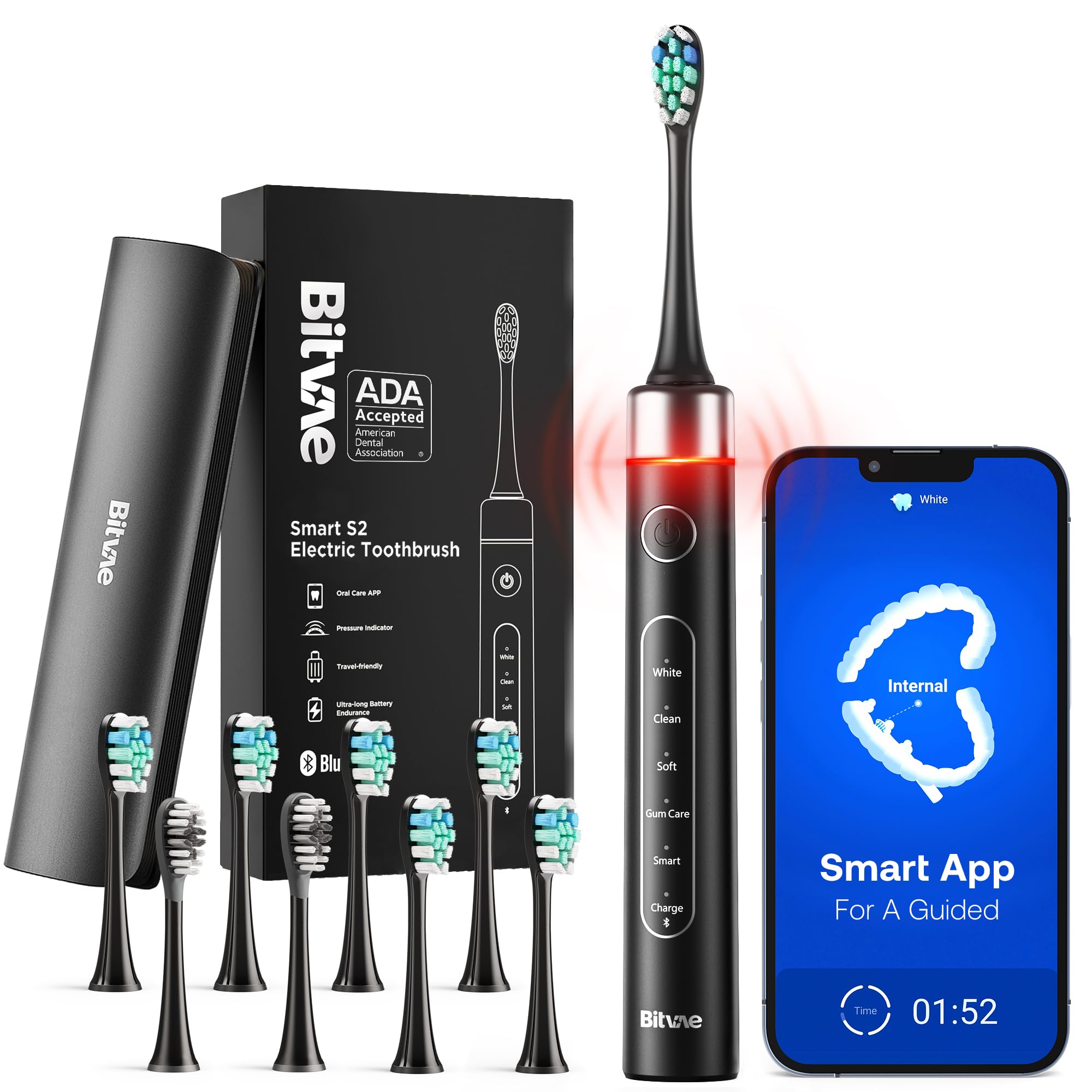 Bitvae Sonic Electric Toothbrush with Pressure Sensor,ADA Accepted… (Blue, SmaatS2)