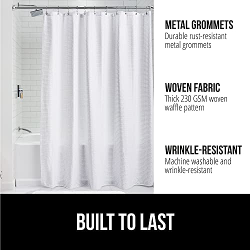 Gorilla Grip Waffle Shower Curtain, Thick Weighted Fabric, Wrinkle and Rust Resistant, Classic Hotel Quality Design, Heavy Duty Long Curtains for Bathroom Showers, Bath Tubs, Machine Wash, 72x72 White