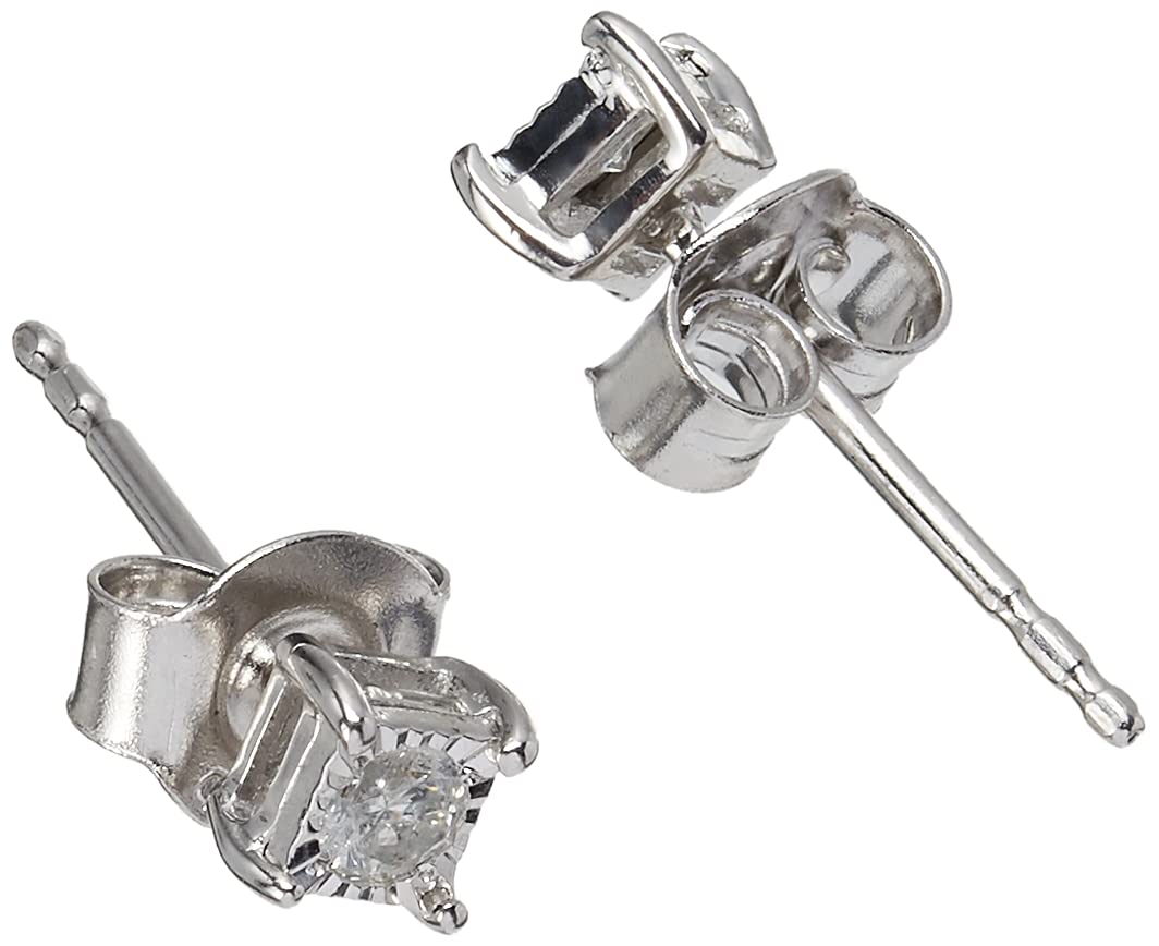 Amazon Essentials Sterling Silver with White Round Diamond Princess shaped Miracle Stud Earrings (1/10cttw, I-J Color, I3 Clarity), (previously Amazon Collection)