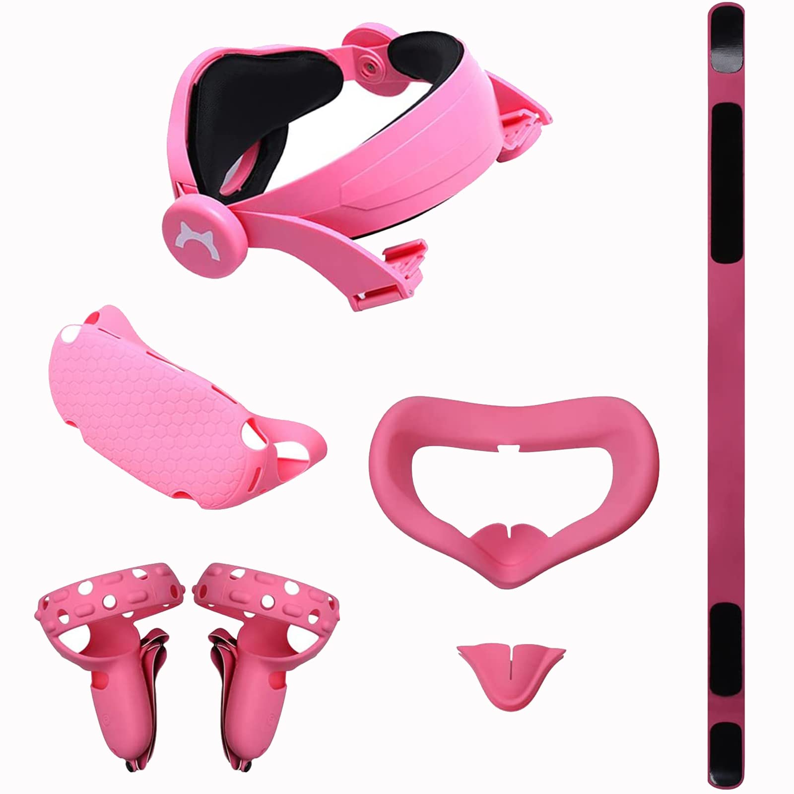 HUAYUWA Adjustable Head Strap with Head Cushion for Oculus Quest 2 VR Accessories, Replacement for Elite Strap Comfortable Protective Headband Enhanced Support and Reduce Head Pressure in VR, Pink