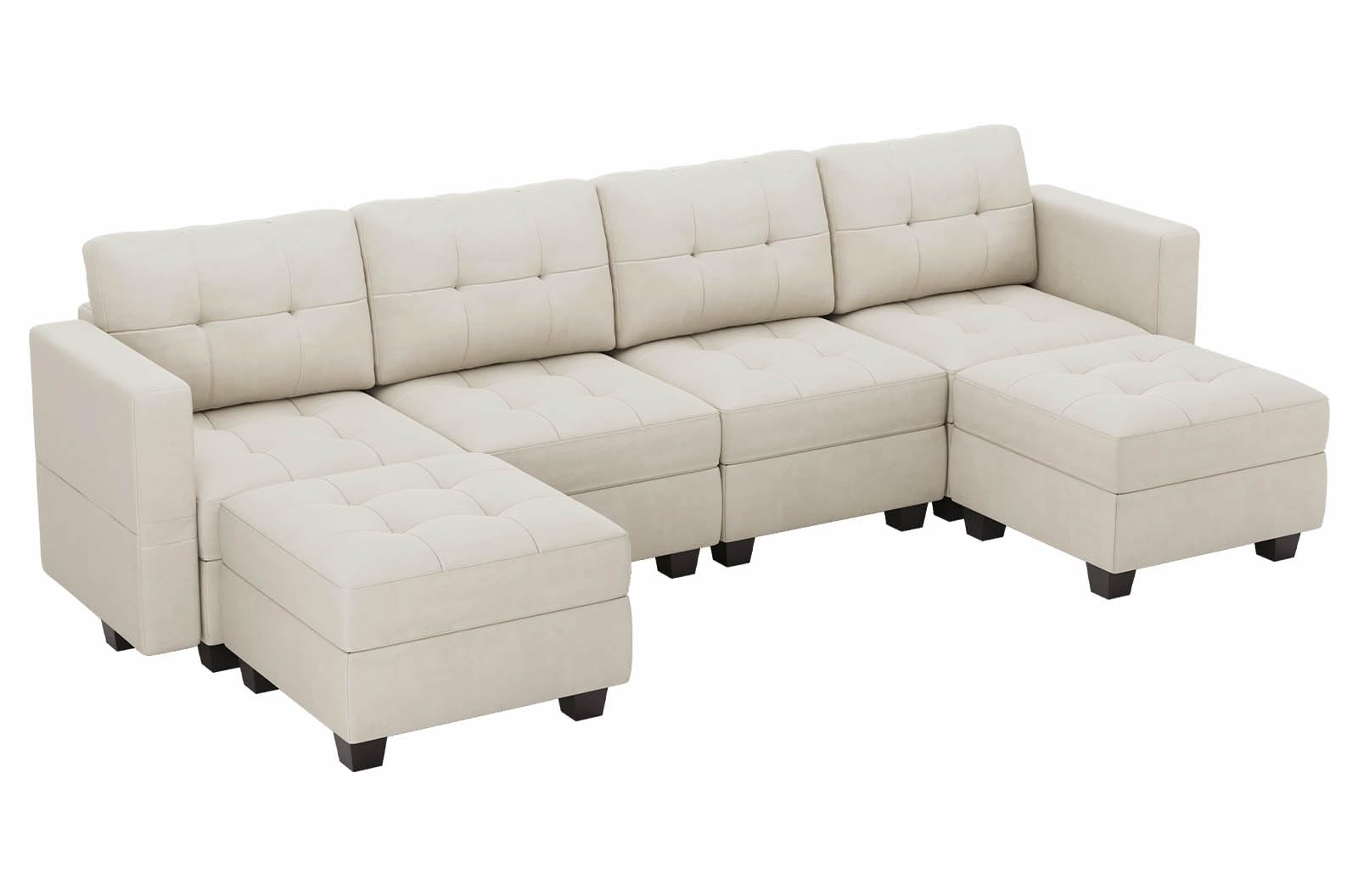 Belffin U-Shaped Modular Sectional Sofa, Modular Couch with Storage Seats, 6 Seat Convertible Sofa with Reversible Chaise, Beige