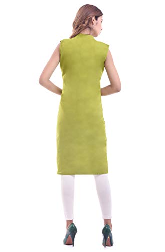 Chichi Indian Women's Cotton Plain Green Kurti Sleeveless Top