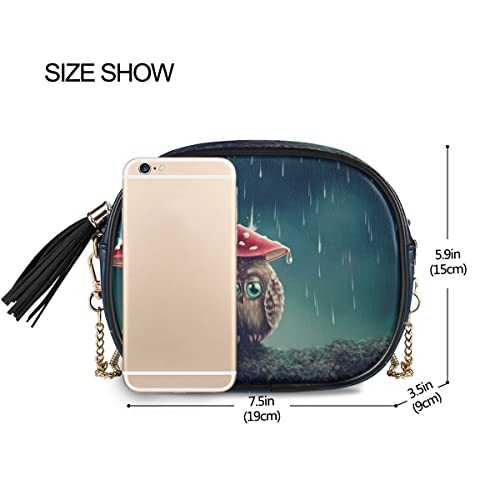 ALAZA Owl Bird Mushrooms PU Leather Small Women Crossbody Shoulder Bag Purse Wallet with Adjustable Chain Strap