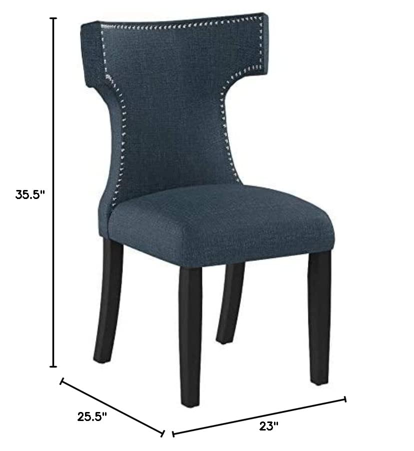 Modway Curve Mid-Century Modern Upholstered Fabric with Nailhead Trim in Azure, One Chair