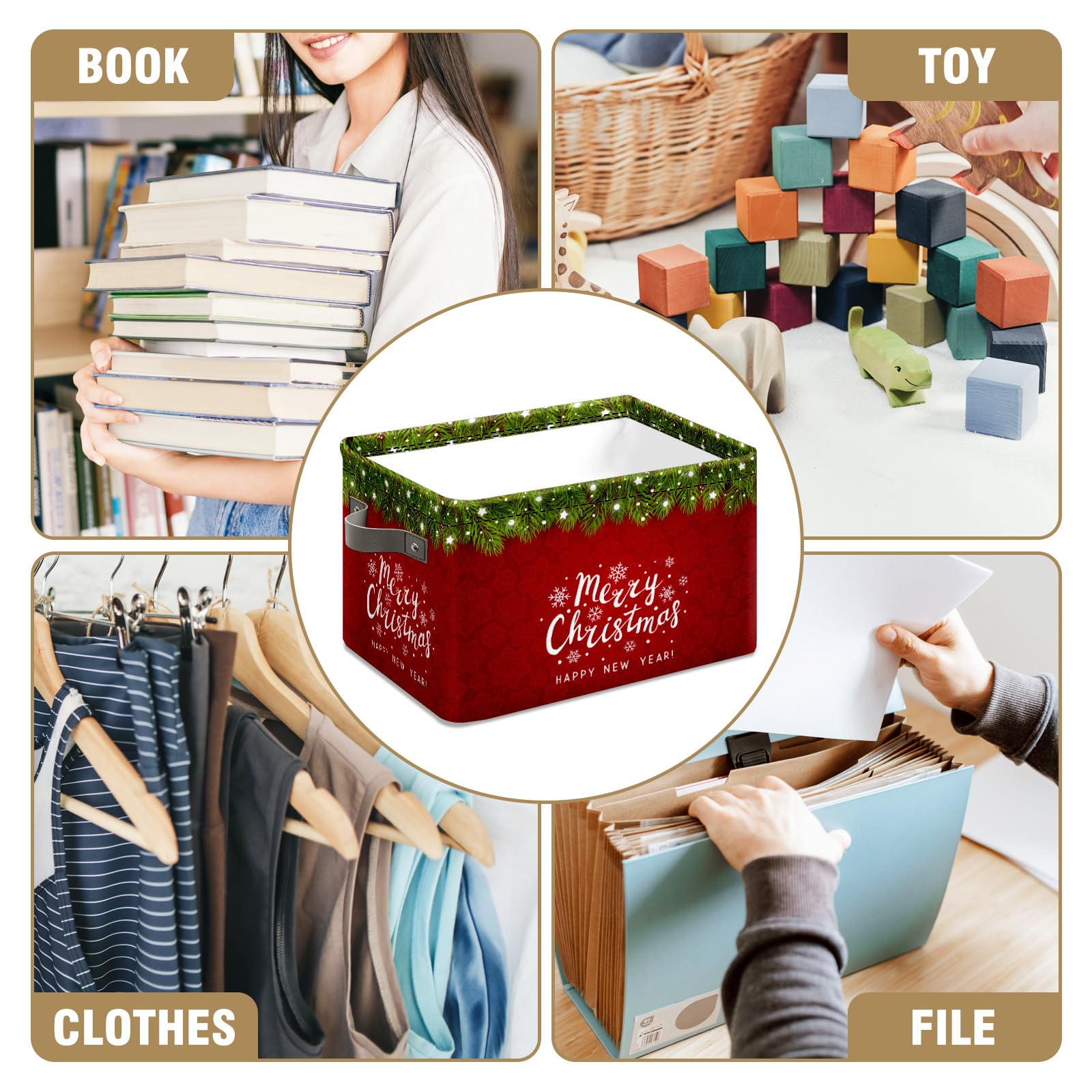 Christmas Bins Tree Snowflake Decorative Christmas Tree Red Truck Storage Box Rectangular Storage Baskets Organizer Basket with Handles 10x14x8 Inches