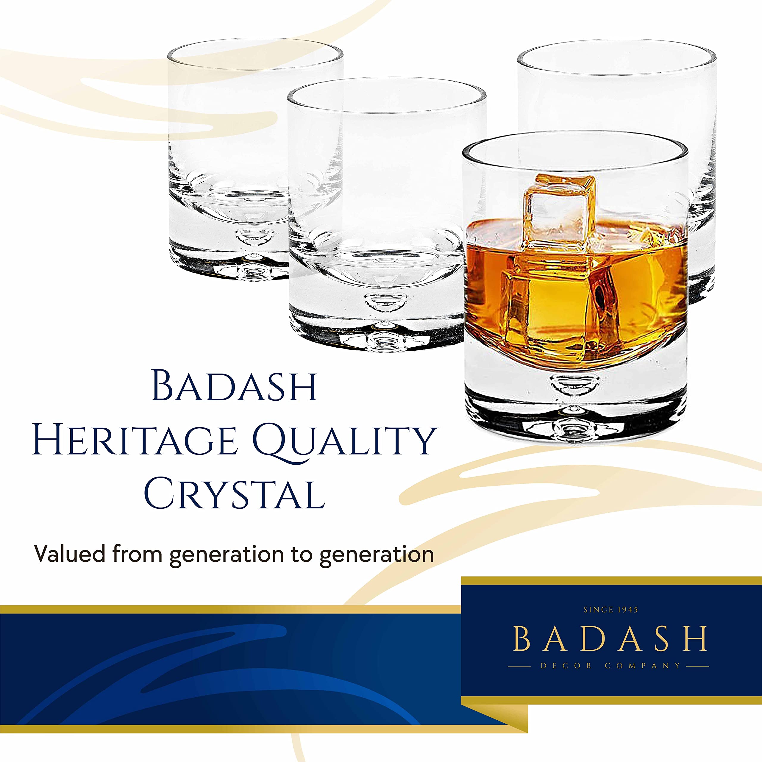 Badash Galaxy Crystal Old Fashioned Glasses - Set of 4 Mouth-Blown Lead-Free Crystal 8 oz. Rocks Glasses for Whiskey, Bourbon & Scotch