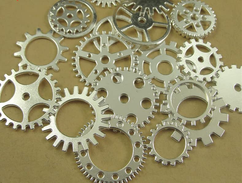 ALL in ONE MAHAVIMOKSA 200 Grams Steampunk Gear Wheel Charms Cog Connectors Pendants Jewelry Finding DIY Craft (Silver)