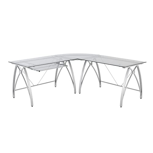 RealspaceĀ® Vista Glass 76" W L-Shape Corner Desk, Silver