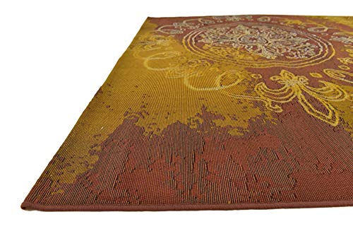 Unique Loom Outdoor Modern Collection Area Rug - Trio (5' 3" x 8' Rectangle, Rust Red/ Gold)