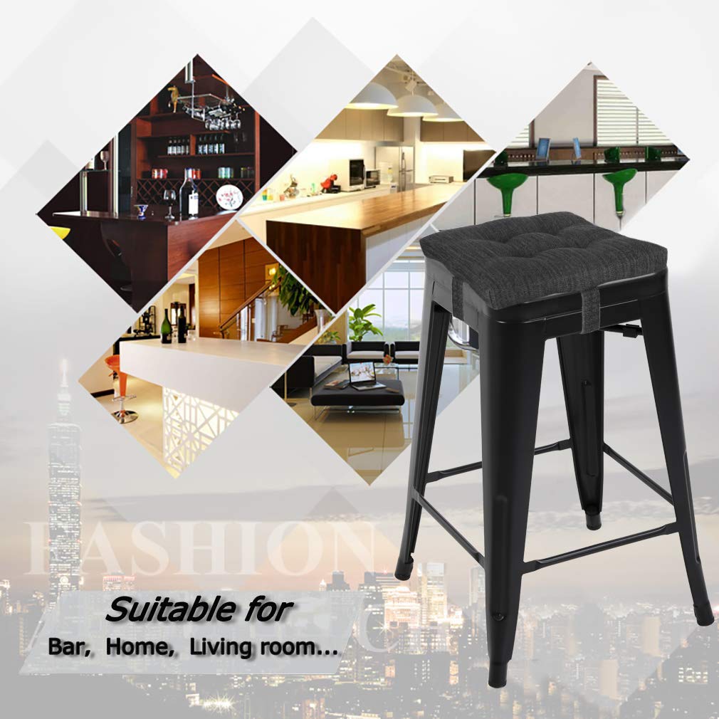 baibu Square Seat Cushion, Super Soft 14 Inch Bar Stool Square Seat Cushion with Ties- One Pad Only, Gray-Black (14" (35CM))