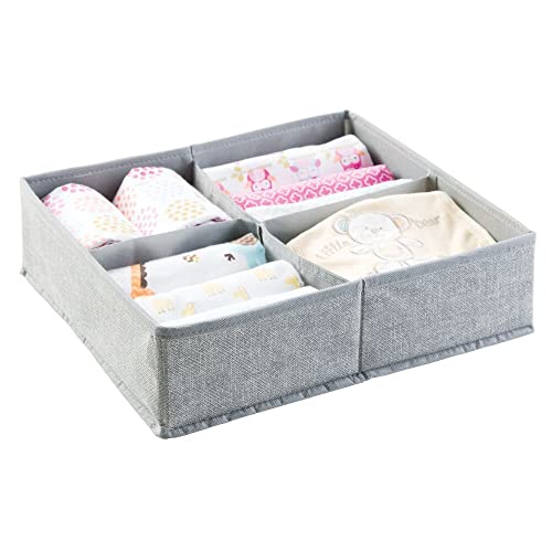 mDesign Soft Fabric Dresser Drawer and Closet Storage Organizer Set for Child/Kids Room, Nursery, Playroom - 2 Pieces, 5 Compartments - Textured Print - Gray