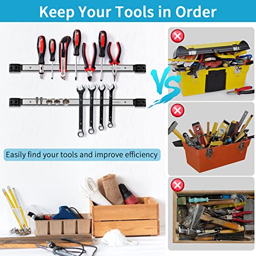 Rechabite 6 Pieces 12" Magnetic Tool Holder Strip, Stainless Steel Surface Tool Magnet Bar, Metal Tool Organizer Rack for Garage Organization, Easy To Install in Workshop, Mounting Screws Included