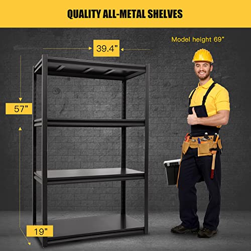 Raybee Garage Shelving Metal Shelving Unit Adjustable Heavy Duty Shelving Metal Shelves for Storage 4 Tier Industrial Shelving Rack Black 57" H x 39.4" L x 19" W