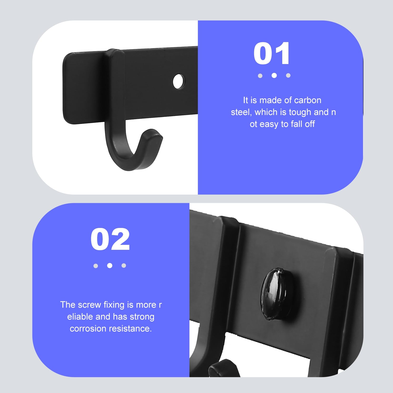Coat hook, wall hook, 2 piece towel hook hanging rod, 4 hooks coat rack, wall mounted hat rack for hanging coats, wallets, clothes, towels, jackets, backpacks, entrance bathroom rack hooks - Black
