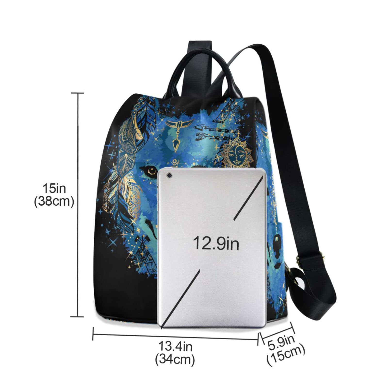 ALAZA Tribal Wolf Backpack Purse for Women Travel Casual Daypack College Bookbag Work Business Ladies Shoulder Bag