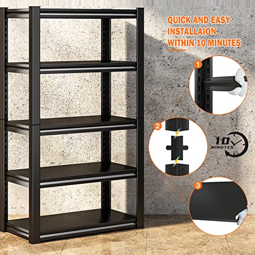 Raybee Storage Shelves Heavy Duty Garage Shelving, 3 Pack, 2050Lbs Loads Adjustable 5 Tier Metal Shelving Unit, Garage Storage Shelves Commercial Storage Rack Utility Shelf Unit, 32.5" W x16 D x63 H