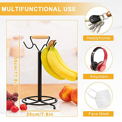ETECHMART Banana Holder Stand,Modern Banana Hanger Tree with Double Hook Stable Fresh Fruit Grape Keeper For Kitchen Organizer Countertop Storage(Black)