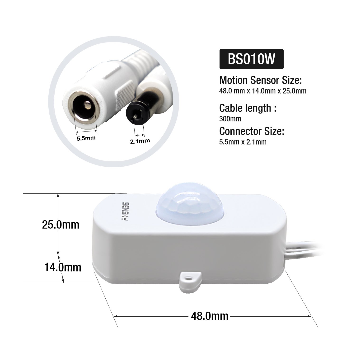 Sensky BS010W DC 12v to 30v PIR Motion Activated Sensor Switch DIY LED Lighting ( Delay Time, Sensor Distance Adjustable )