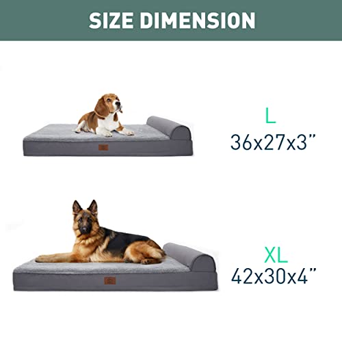 Eterish Extra Large Orthopedic Dog Bed for Medium, Large, Extra Large Dogs up to 100 lbs, 4 inches Thick Egg-Crate Foam Bolster Bed with Removable Cover, T-Shape Pet Bed Machine Washable, Grey