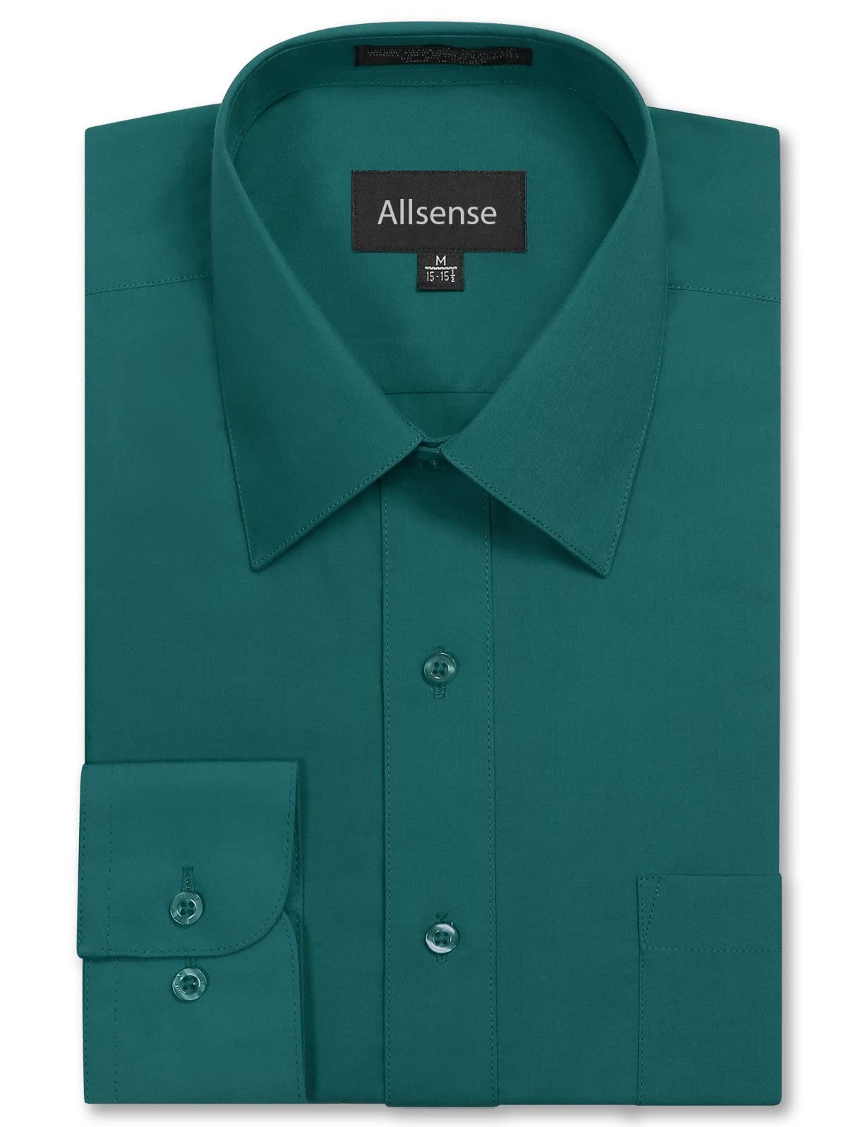 Allsense Men's Long Sleeve Regular Fit Solid Dress Shirt 20-20.5 N : 36-37 S Teal