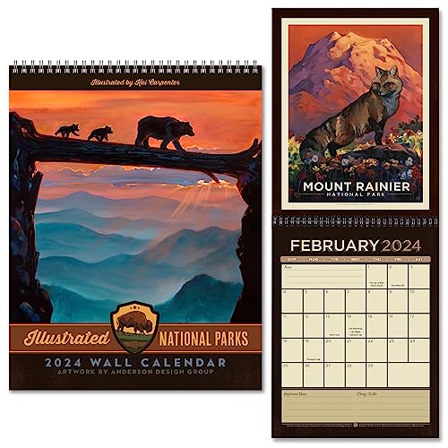 Americanflat 2024 Calendar - National Park Artworks Designed by Kai Carpenter - Large Wall Calendar with Monthly Format - Hanging Monthly Calendar Planner - 10x26 Inches When Open