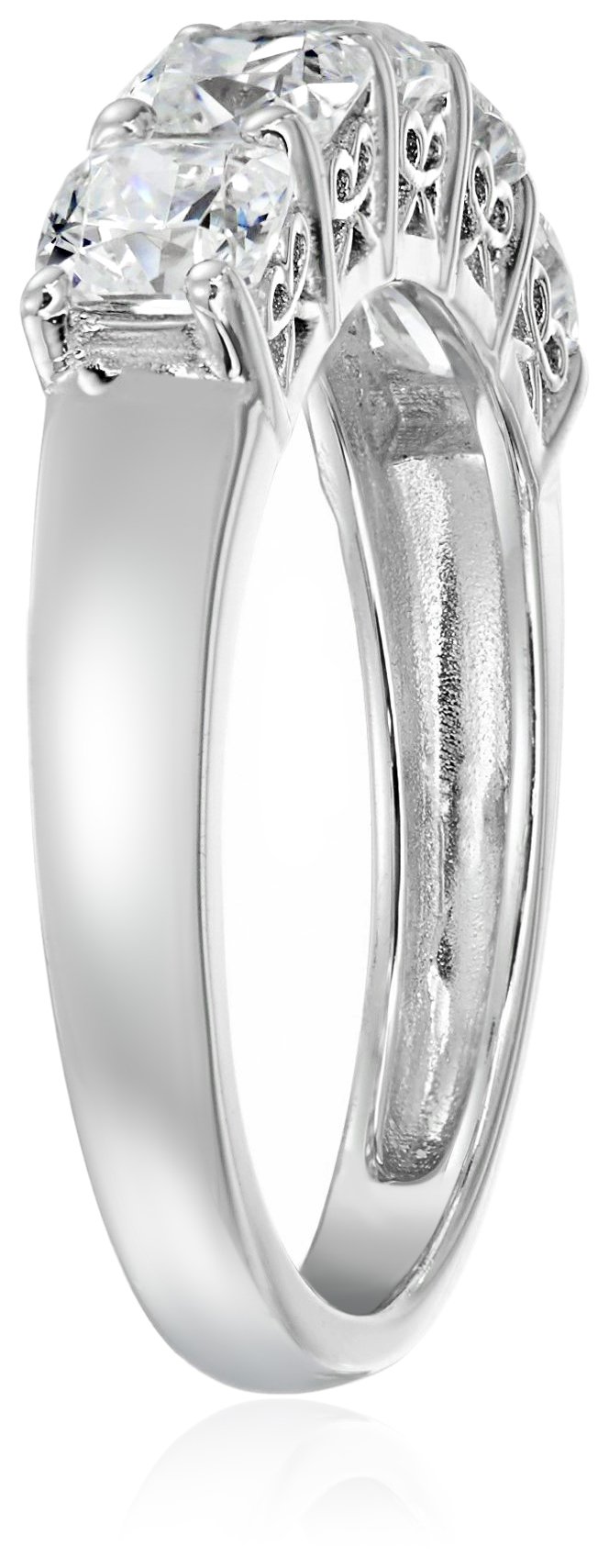 Amazon Essentials Platinum Plated Sterling Silver Infinite Elements Cubic Zirconia Asher 5 Stone Anniversary Ring, Size 5, (previously Amazon Collection)