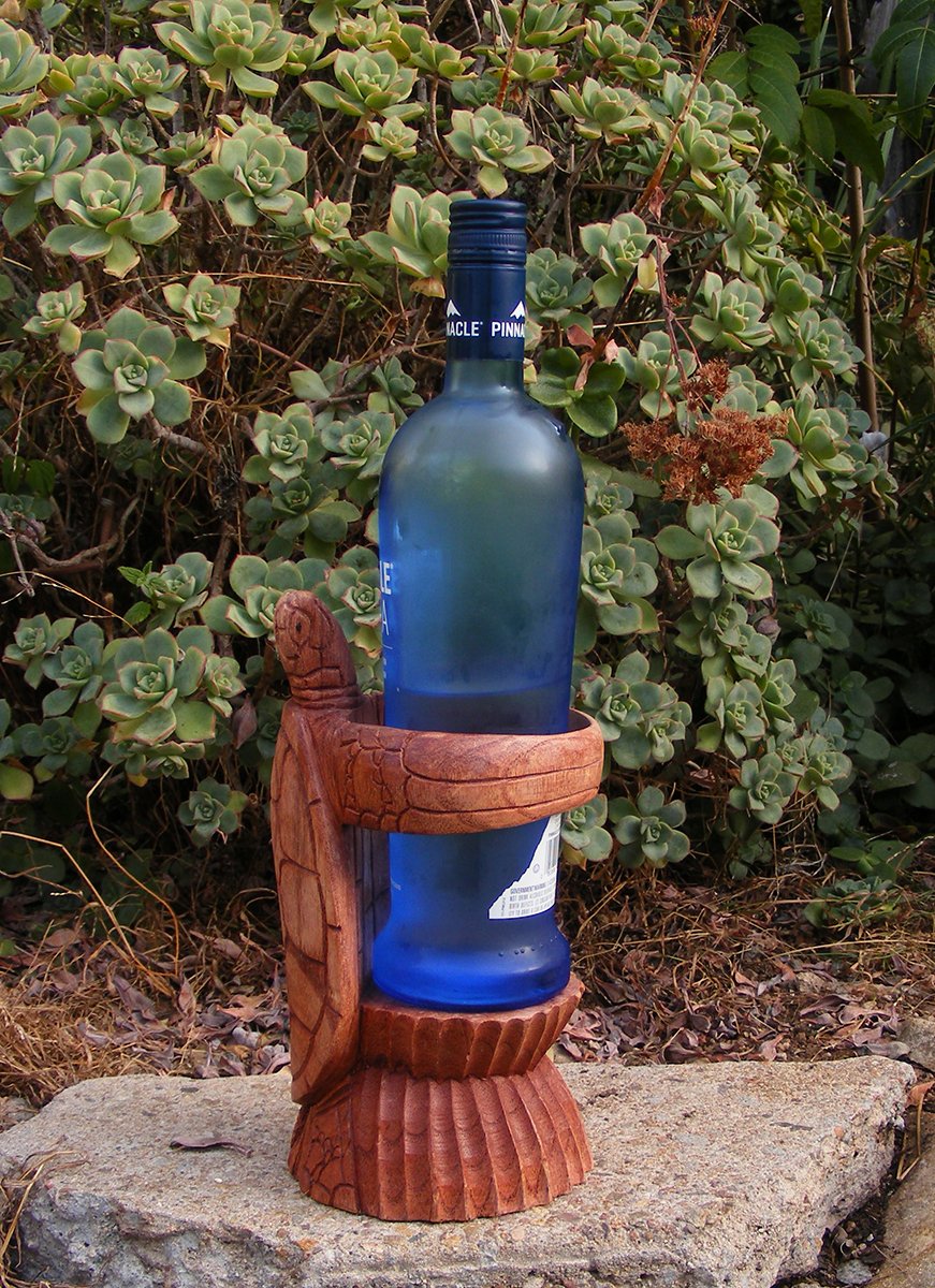 ANEWNICE VERSAINSECT l Nautical Turtle Hono Wood Statue Wine Bottle Holder Tiki Bar Garden Sculpture Outdoor Decoration