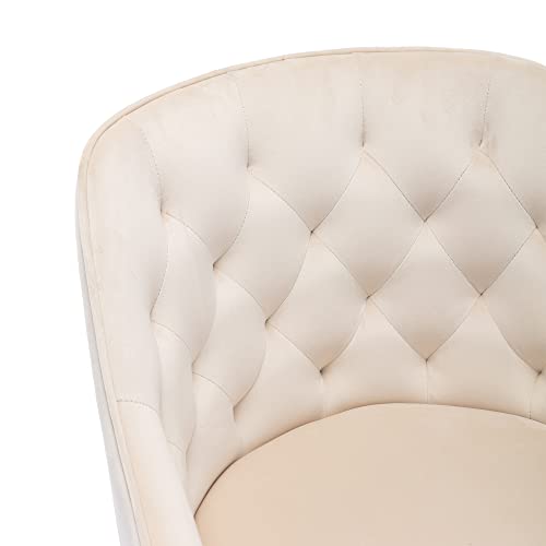 Goujxcy Home Velvet Office Desk Chair with Mid-Back, Modern Height Adjustable 360°Swivel Upholstered Computer Task Chair with Arms and Wheels for Living Room Bedroom (Beige)