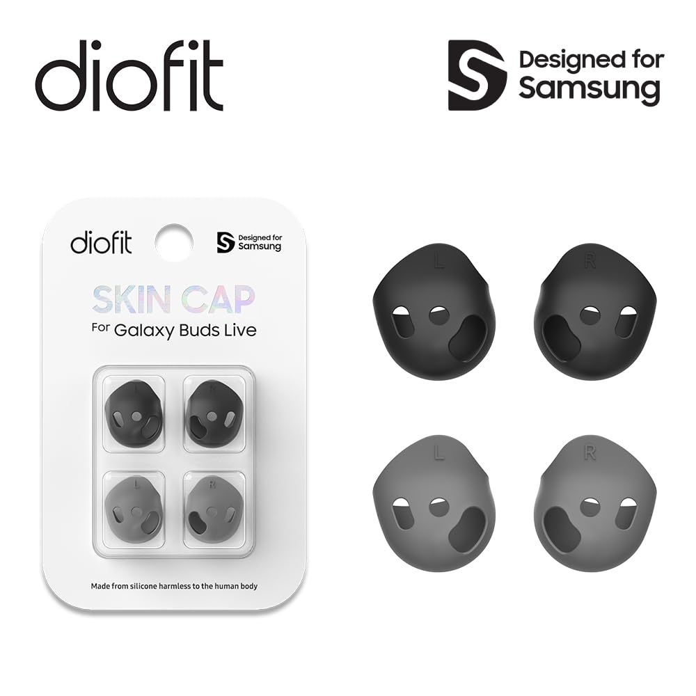 diofit Skin-Friendly Silicone Tips for Galaxy Buds Live. Comfortable Wearing. Stable Fit, 2 Pairs (Black)