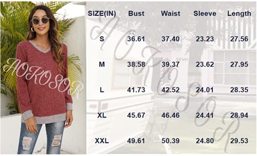 Aokosor Fall Sweaters for Women 2023 Grey V Neck Tunic Tops with Leggings Long Sleeve Shirts XL