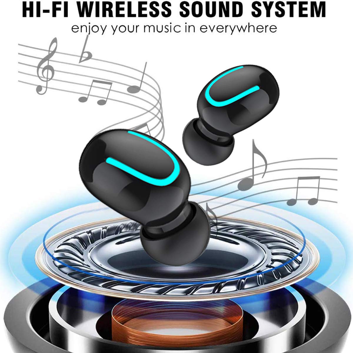 AICase TWS Wireless Headphones,Bluetooth 5.0 Wireless Earbuds Built-in Mic Mini Sweatproof Sport Headsets in-Ear Headset with Wireless Charging Case for Android and iOS Smartphones (HQB-U)