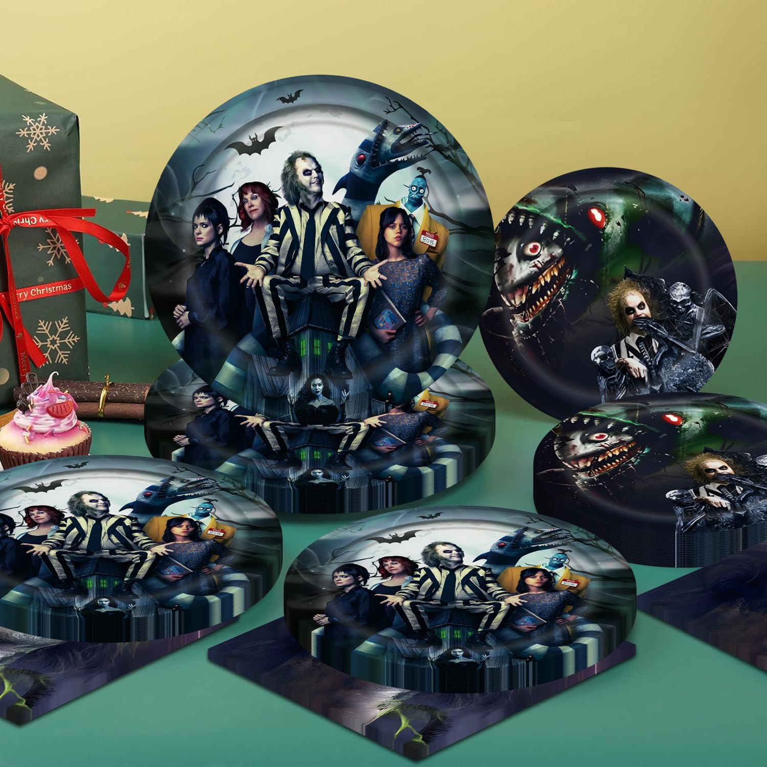 Beetleju Halloween Party Decorations,41pcs Horror Theme Halloween Party Tableware Set Include 1pc 71x43inch Halloween Tablecloth, 40pcs Halloween Paper Plates with 2 Size, 20pcs Napkins