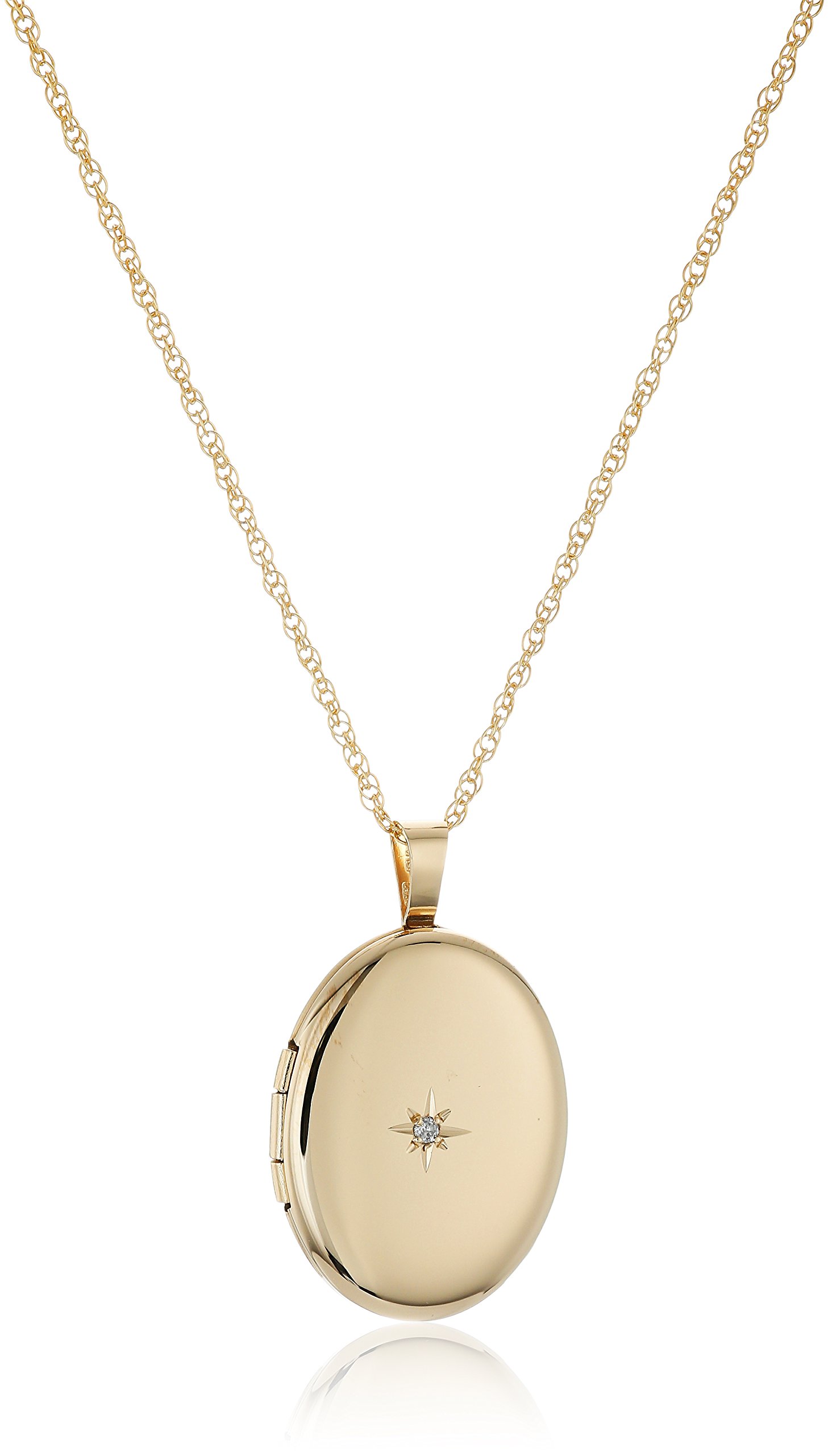 Amazon Essentials 14k Gold-Filled Polished Oval Pendant with Genuine Diamond Locket Necklace, 18" (previously Amazon Collection)