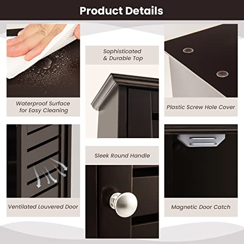 COSTWAY Wall Mounted Bathroom Cabinet, Wooden Storage Cabinet with 2 Adjustable Shelves and Reversible Door, Versatile Hanging Medicine Cabinet for Living Room, Kitchen, Entryway (Brown)