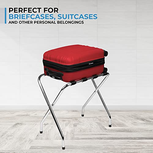 USTECH X-Shape Single Tier Foldable Sturdy Luggage Rack with Nylon Straps & Rubber Feet for Added Stability | Metal Stand Shoe Rack for Guest Room Storage | Perfect for Small Spaces