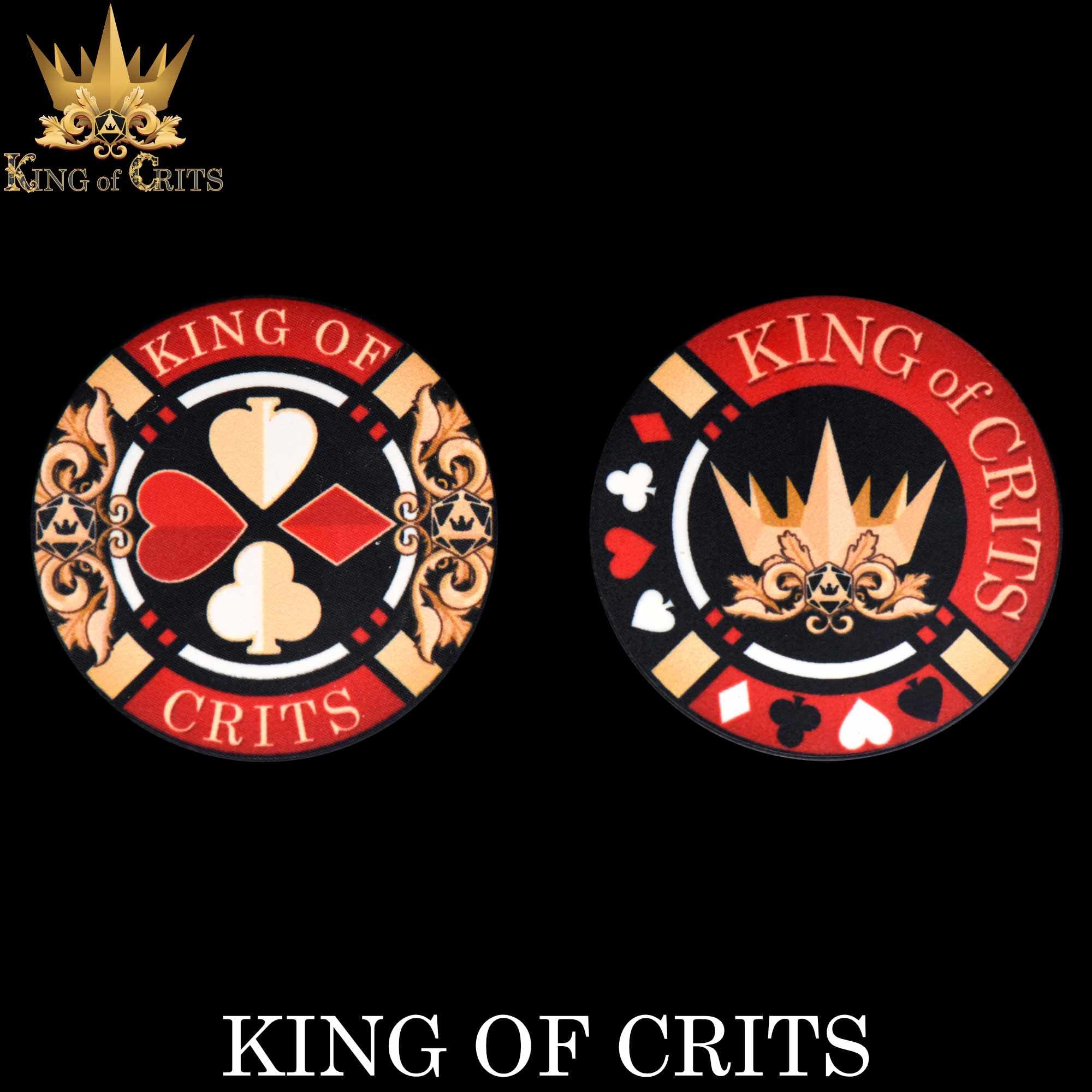 King of Crits Poker 11 Dice Set with Real Poker Chip | Vegas Themed Gambler Polyhedral Dice Set | DND MTG Board Game Dice
