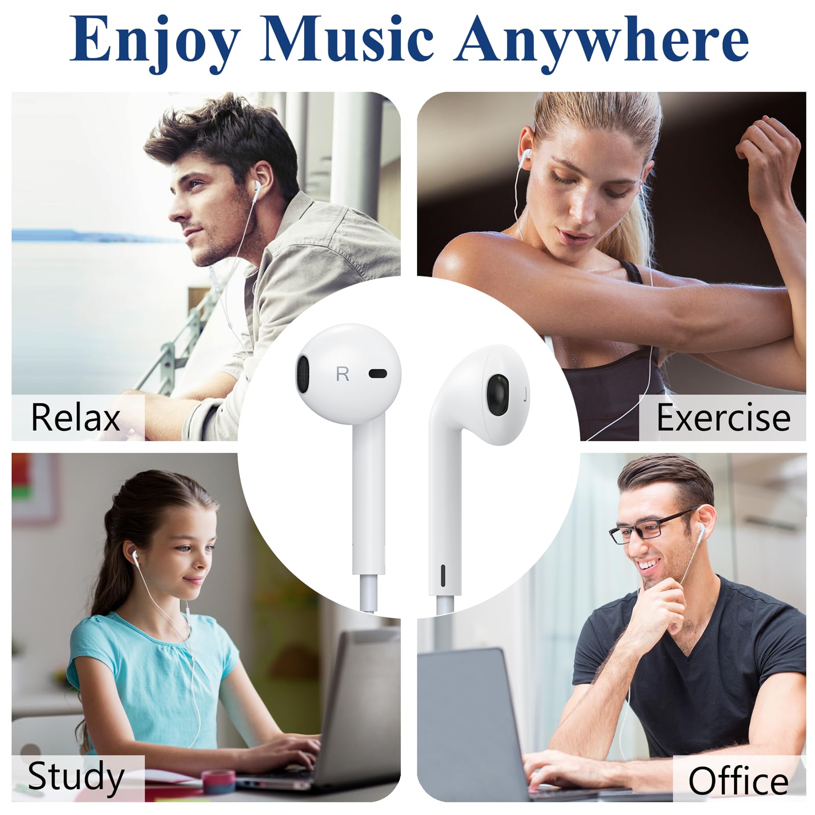 Aolcev Wired Earbuds for iPhone, in-Ear Headphones Compatible with iPhone 12/12 Mini/Pro/Pro max, Earphones with Mic for iPhone 14, 13, 11, and Most iOS Devices, White
