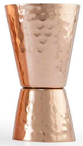 Copper jigger lacquered for the shine and to prevent tarnish. - Double 1oz/2oz copper measuring jigger for cocktail mixing. - Solid hammered copper 22G copper. - Copper shot glass for Moscow mule.