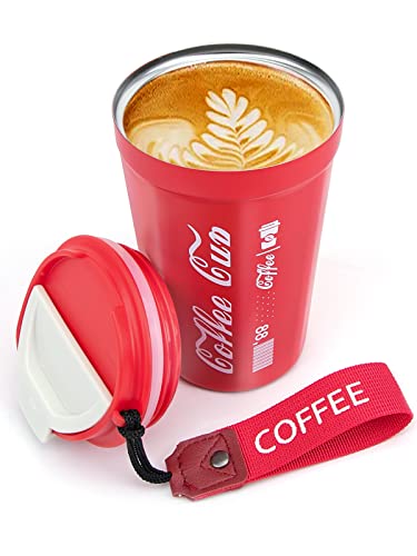 Gr8ware 13oz Travel Coffee Mug with Lid, Leak Proof Coffee Travel Mug for Hot/Iced Drinks, Double Wall, Vacuum Insulation - Red