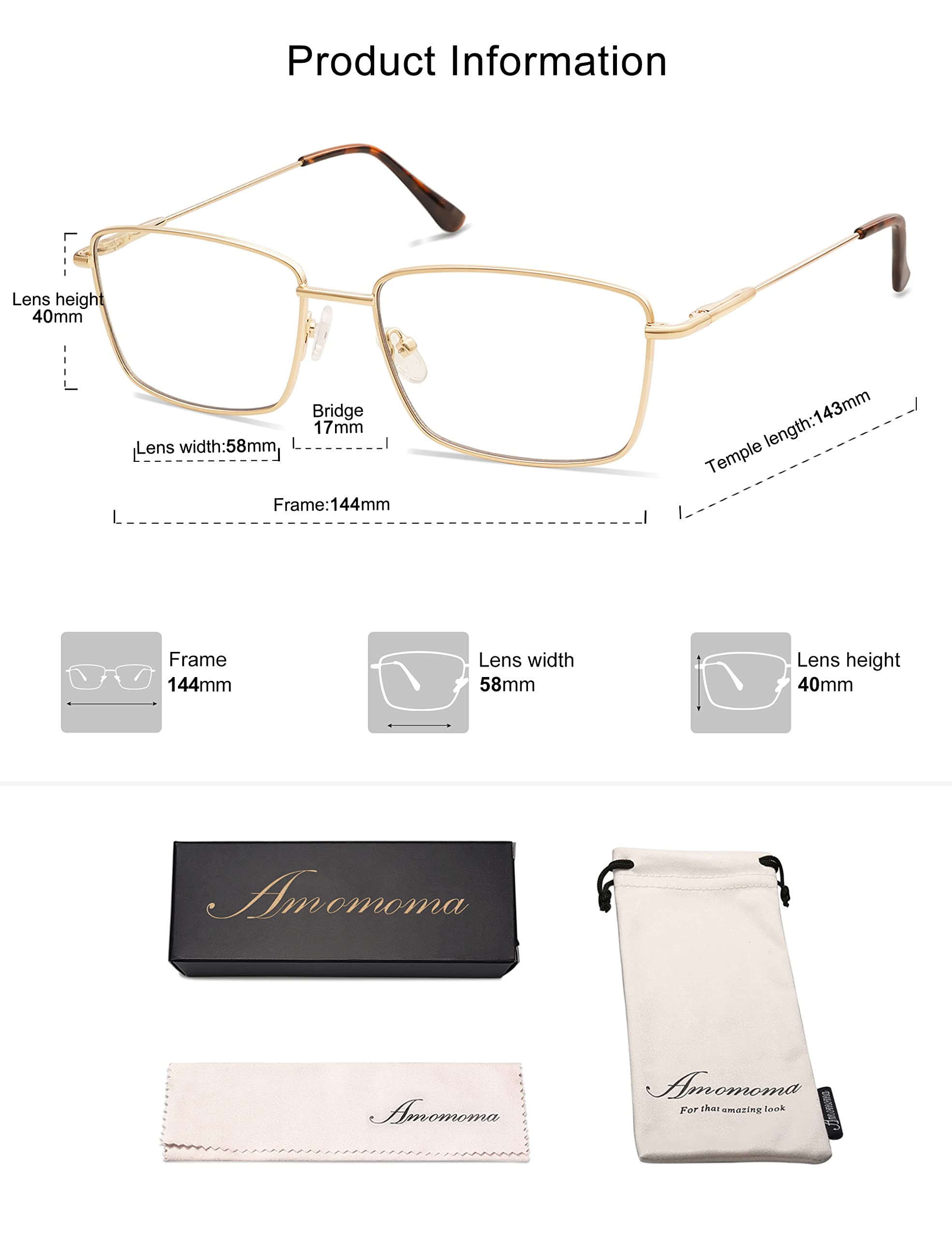 AMOMOMA 3-Pack Retro Reading Glasses Blue Light Blocking for Women Men,Metal Spring Hinge Rectangle Readers Anti Glare Filter AM6090C1+C2+C3 1.5X
