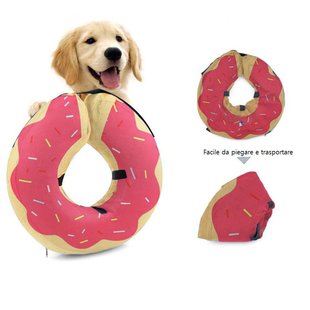 Inflatable Dog Cone Collar β Soft, Comfortable & Adjustable for Small Medium Large Dogs & Cats, Anti-Lick Recovery Donut E-Collar for After Surgery (Pink Donut, XS)