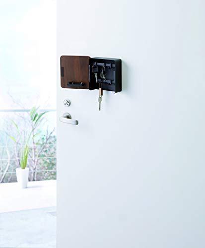 Yamazaki Home Square Magnetic Cabinet Accented Keychain Organizer | Steel + Wood | Key Storage, One Size, Walnut