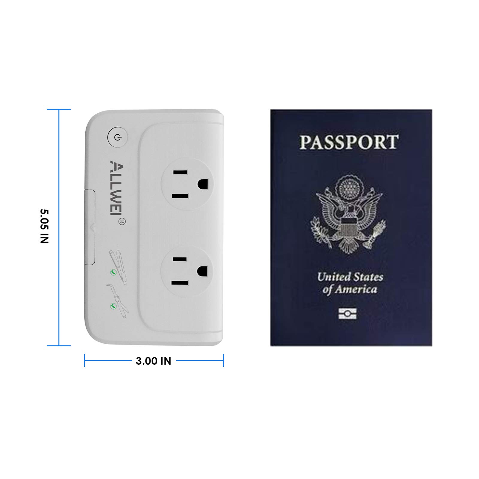 ALLWEI International Travel Adapter 220V to 110V Power Voltage Converter for Hair Straightener/Curling Iron, Universal Power Plug Adapter UK, US, AU, EU, IT, India (White)