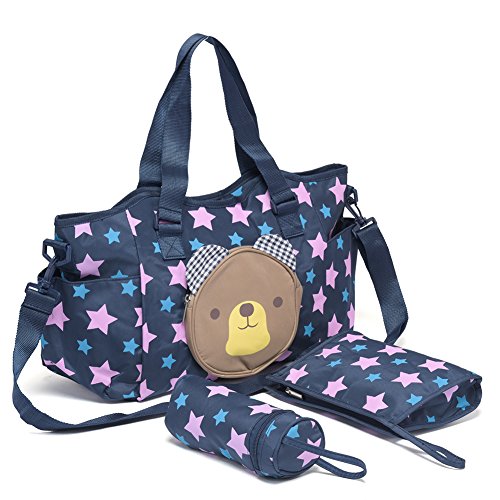 Mom Miya Large Capacity Multifunction Mummy Diaper Bag Tote Bag Mother Nappy Bag Set 3pcs Star Bear Design 2 Color (Blue)