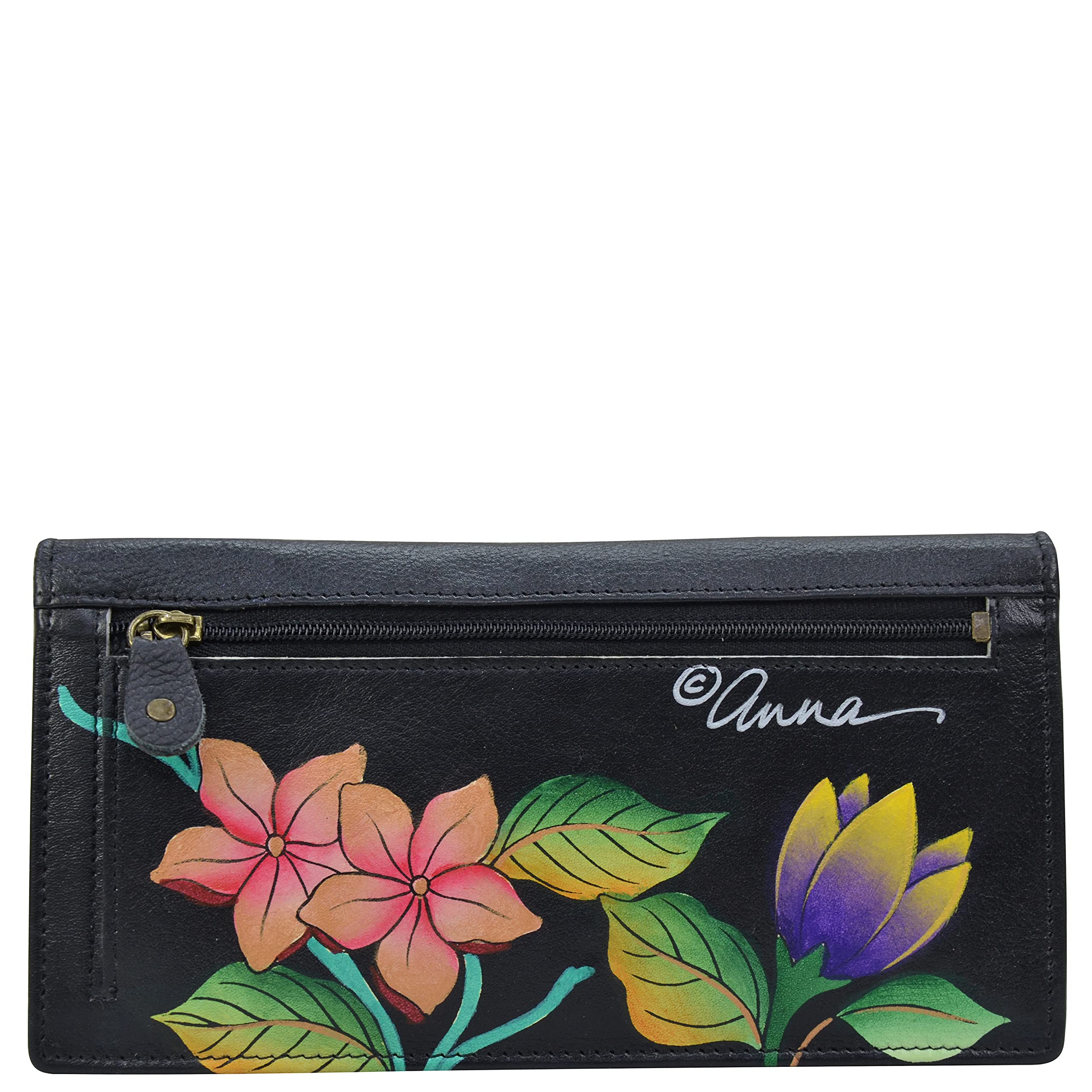 Anna by Anuschka Women's Hand-Painted Genuine Leather Two Fold Clutch Wallet - Birds in Paradise Black