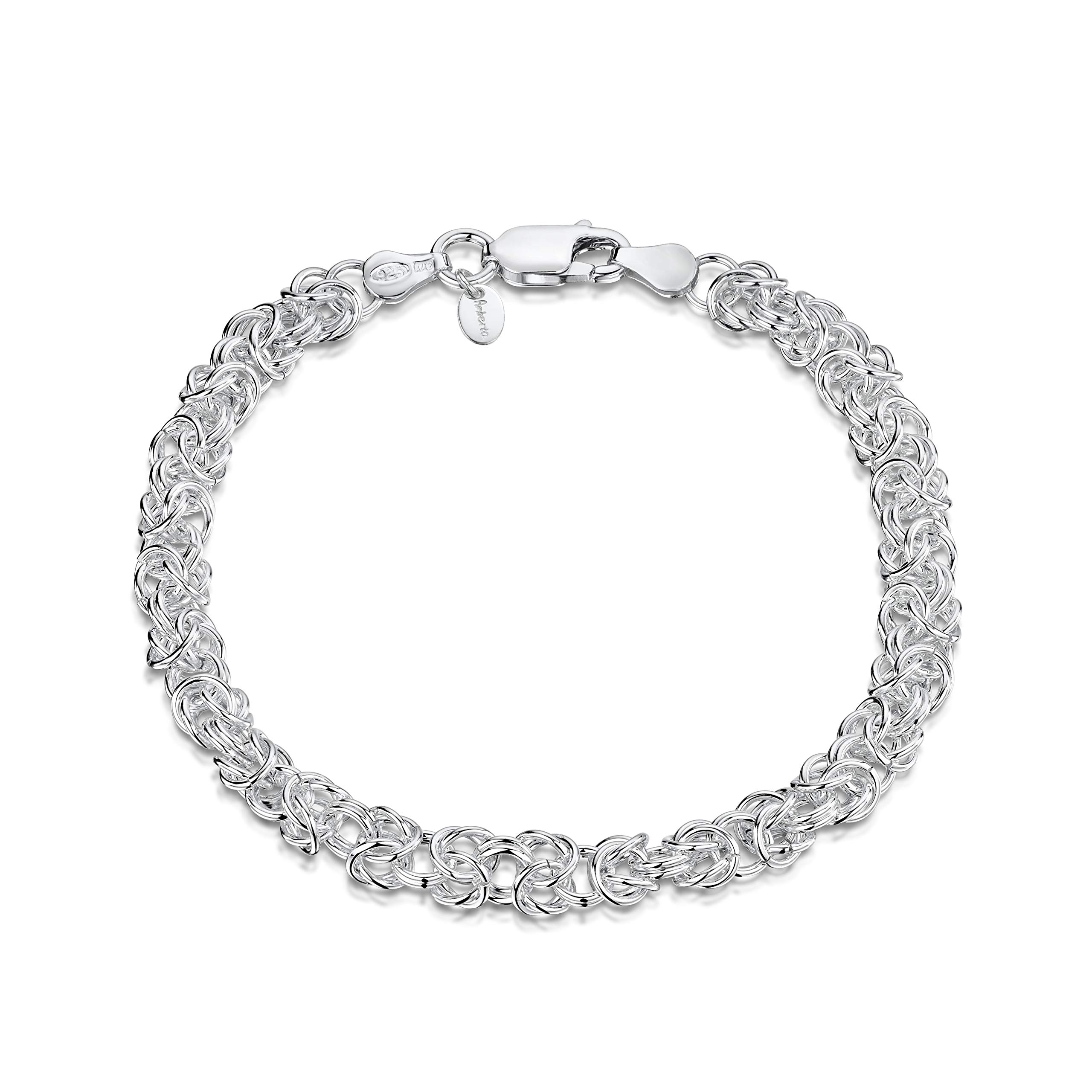 Amberta Unisex's 925 Sterling Silver Byzantine Chain Bracelet: 20 cm / 8 inch - Rounded Design