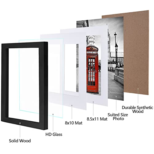 eletecpro 11x14 Picture Frame Made of Solid Wood - Displays 8x10/8.5x11 with Mat and 11x14 without Mat -Horizontal and Vertical Formats for Wall or Tabletop Display