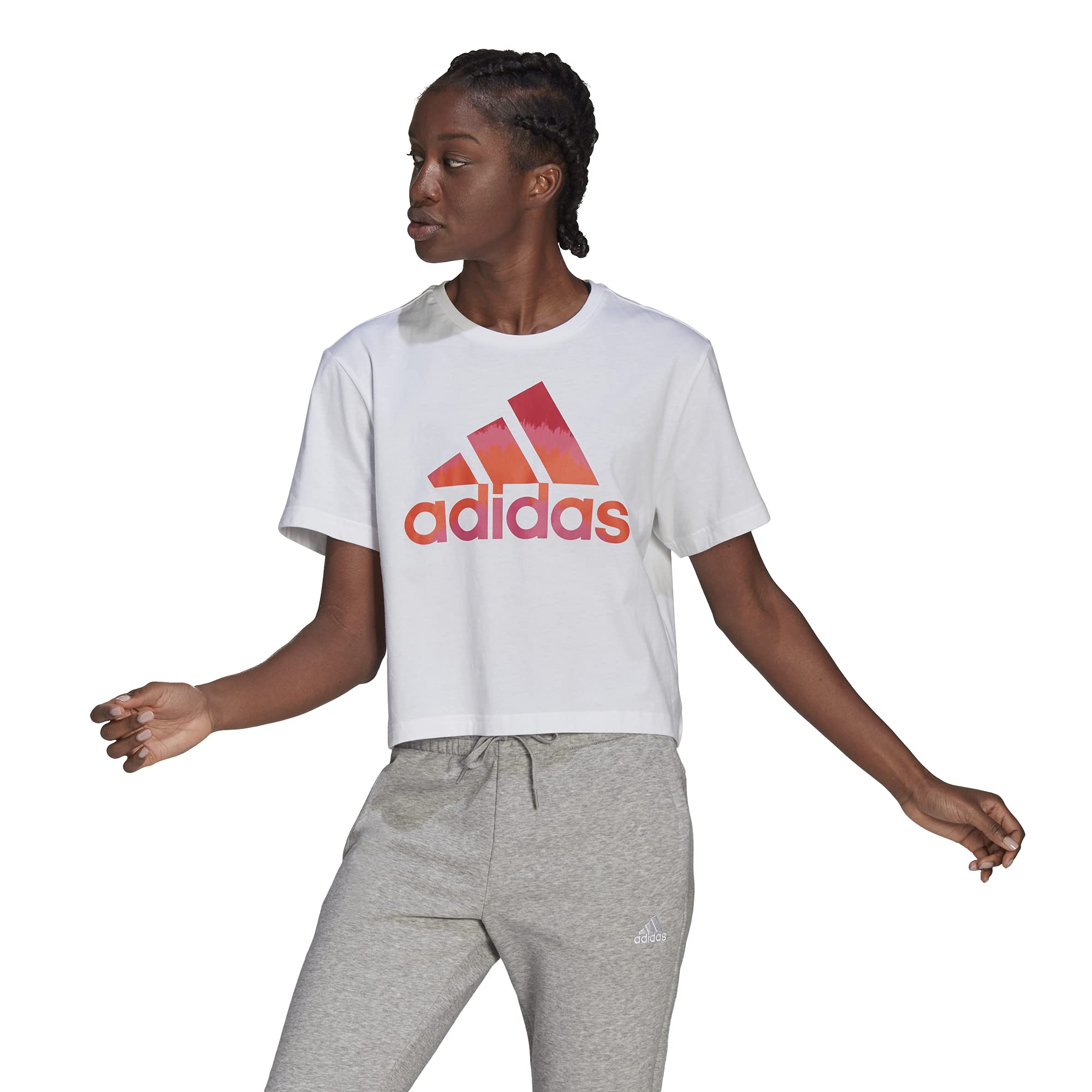 adidas Womens Farm Tie-Dye Inspo Cropped Graphic T-Shirt White/Bold Red X-Large